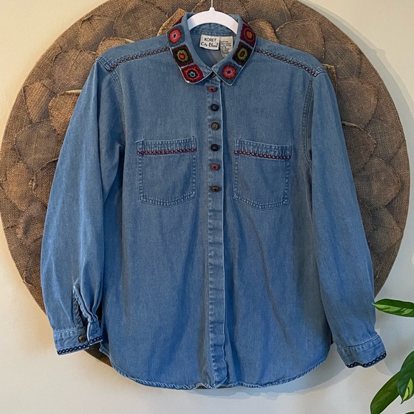 Koret | Tops | Koret City Blues Vintage Denim Shirt With Crocheted ...